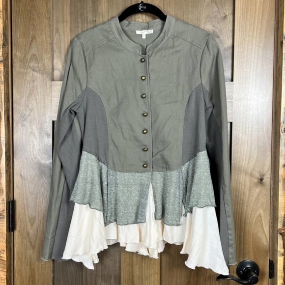 Mystree | Jackets & Coats | Mystree Olive Green Cream Ruffle Peplum ...